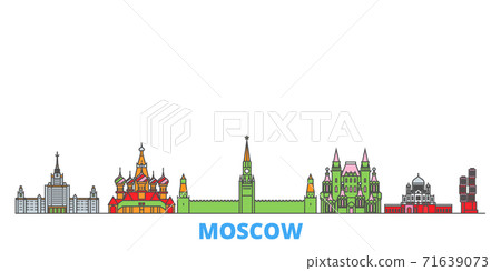 Russia, Moscow line cityscape, flat vector.... - Stock Illustration ...