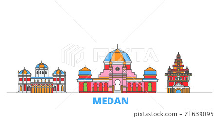 Indonesia, Medan line cityscape, flat vector.... - Stock Illustration ...