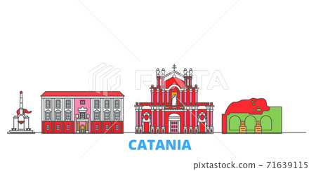 Italy, Catania line cityscape, flat vector.... - Stock Illustration ...