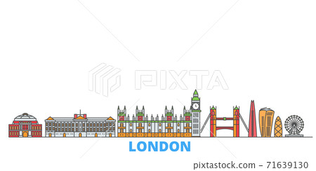 United Kingdom, London line cityscape, flat... - Stock Illustration ...