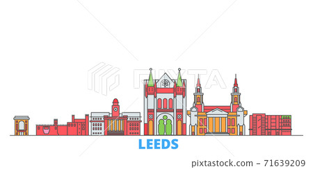 United Kingdom, Leeds line cityscape, flat... - Stock Illustration ...