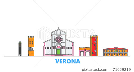 Italy, Verona line cityscape, flat vector.... - Stock Illustration ...