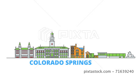 United States, Colorado Springs line cityscape,... - Stock Illustration ...