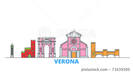 Italy, Verona City line cityscape, flat vector.... - Stock Illustration ...