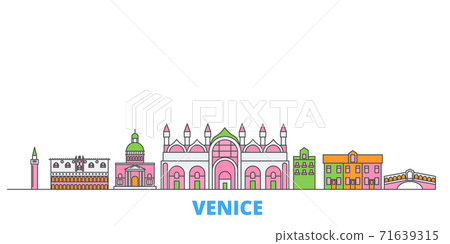 Italy, Venice line cityscape, flat vector.... - Stock Illustration ...