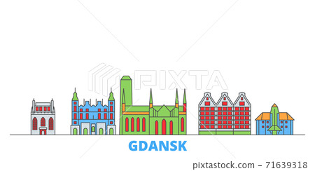 Poland, Gdansk line cityscape, flat vector.... - Stock Illustration ...