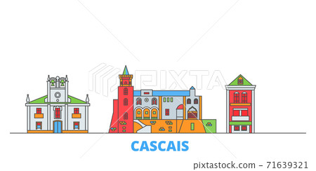 Portugal, Cascais line cityscape, flat vector.... - Stock Illustration ...