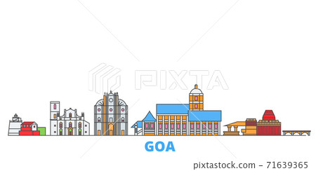India, Goa line cityscape, flat vector. Travel... - Stock Illustration ...