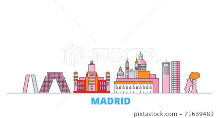 Spain, Madrid City line cityscape, flat vector.... - Stock Illustration ...