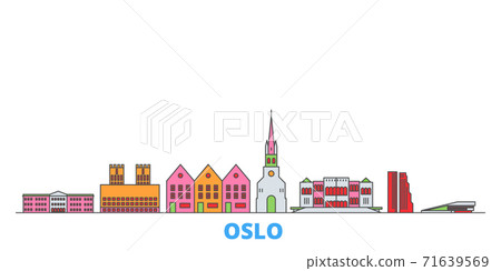 Norway, Oslo line cityscape, flat vector.... - Stock Illustration ...