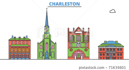 United States, Charleston line cityscape, flat... - Stock Illustration ...
