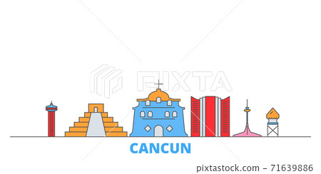 Mexico, Cancun line cityscape, flat vector.... - Stock Illustration ...