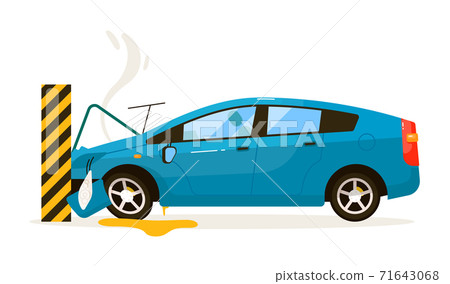Car crash after fence column hit isolated on white - Stock Illustration ...