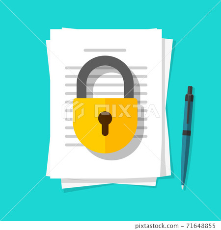 Secure confidential documents pile with locked... - Stock Illustration ...