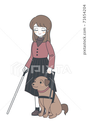 An older sister with a white cane with a guide... - Stock Illustration ...