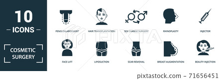 Cosmetic Surgery icon set. Monochrome sign... - Stock Illustration ...