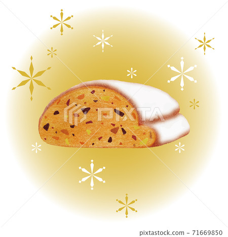 Christmas sweets _ Stollen _ background gold... - Stock Illustration ...