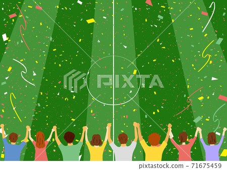 People holding hands, hurray, confetti, ground... - Stock Illustration ...