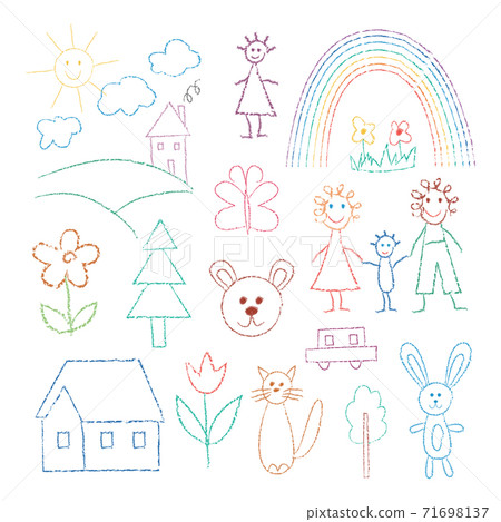Funny line childrens drawings or pictures set... - Stock Illustration ...