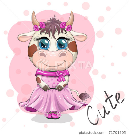 Cute Cartoon Princess Cow on a white background - Stock Illustration ...