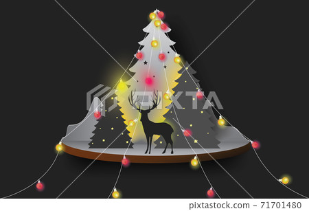 Christmas card paper art concept, reindeer on... - Stock Illustration ...