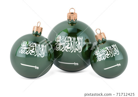 Christmas baubles with Saudi Arabian flag, 3D... - Stock Illustration ...