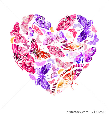 Heart shape composed of butterflies with... - Stock Illustration ...