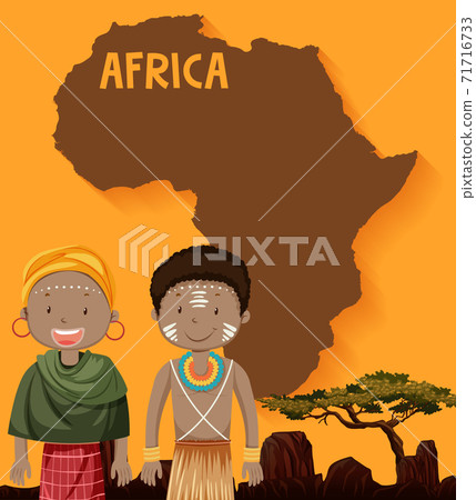 Native african tribes with map on the background - Stock Illustration ...