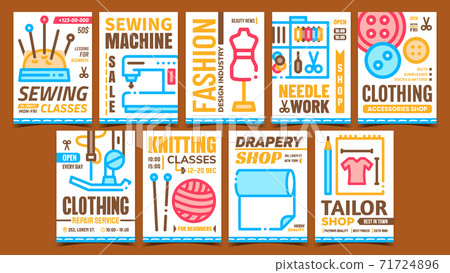 Sewing Creative Advertising Posters Set Vector - Stock Illustration ...