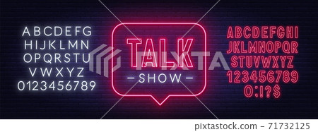 Talk show neon sign on brick wall background. - Stock Illustration ...