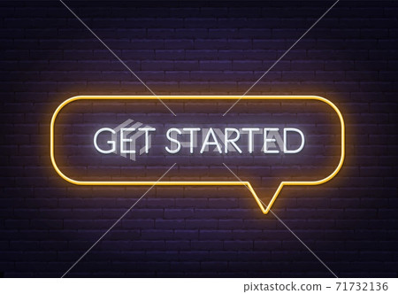 Get started neon sign on a brick background. - Stock Illustration ...