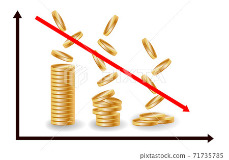 Decreasing piles of coins with going down... - Stock Illustration ...