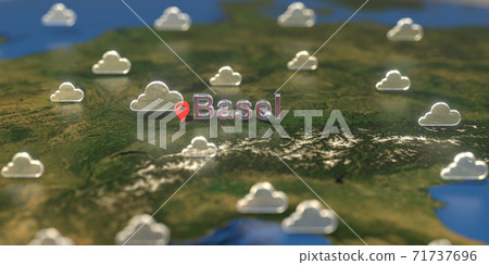 Basel city and cloudy weather icon on the map,... - Stock Illustration ...