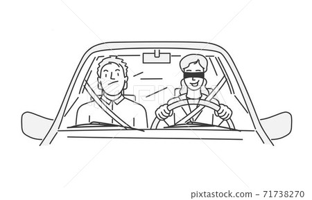 Unhappy man. Woman blindfolded driving. - Stock Illustration [71738270 ...