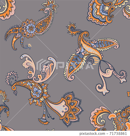 Paisley birds repeat background. - Stock Illustration [71738861] - PIXTA