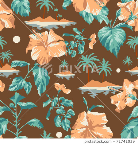 Summer island and floral pattern - Stock Illustration [71741039] - PIXTA