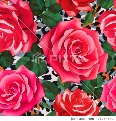 Large roses seamless pattern. Floral summer... - Stock Illustration ...