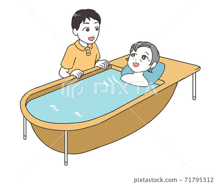 Bathing support for elderly women Male caregiver - Stock Illustration ...