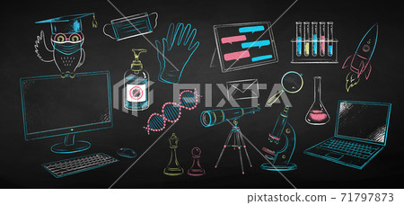 Chalk drawn new normal education set - Stock Illustration [71797873 ...