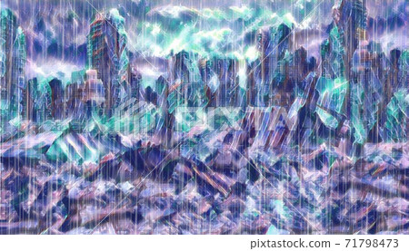 Rain falling on the city after the nuclear war - Stock Illustration ...