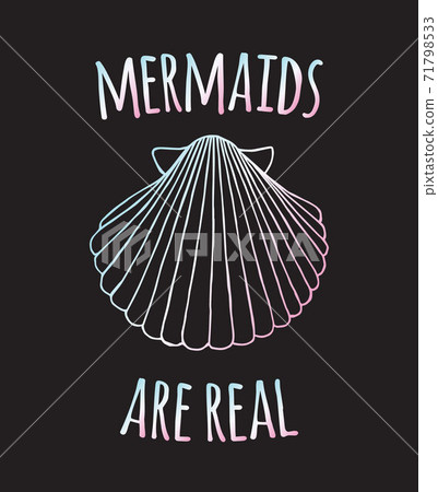 Vector holographic shell and mermaids lettering - Stock Illustration ...