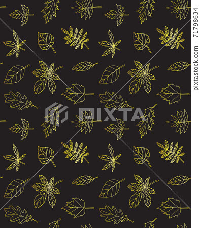 Vector seamless pattern of gold hand drawn leaf - Stock Illustration ...