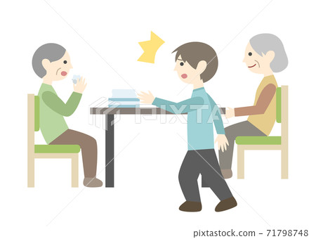Elderly man trying to eat tissue - Stock Illustration [71798748] - PIXTA