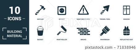 Building Material icon set. Monochrome sign... - Stock Illustration ...