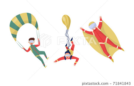 People Characters Jumping with Parachute Vector...-插圖素材 [71841843 ...
