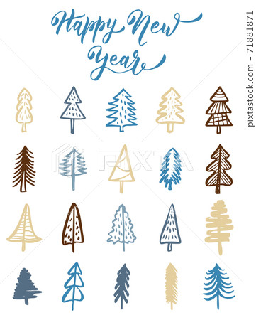 Christmas Doodle Fir Trees Hand drawn Set.... - Stock Illustration ...