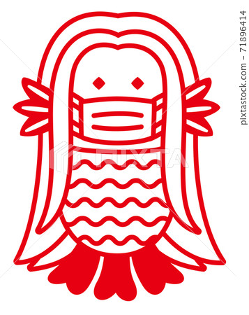 Simple Amabie red wearing a mask - Stock Illustration [71896414] - PIXTA