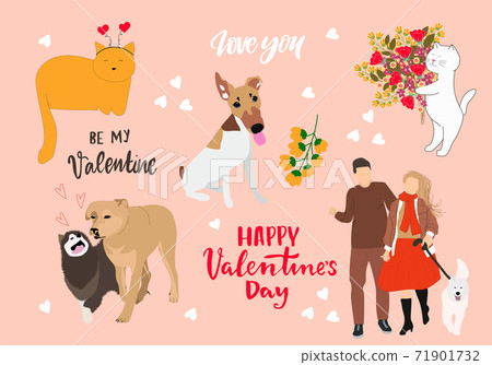 Valentine's Day cute animals set with dogs and... - Stock Illustration ...