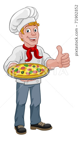 Chef Cook Man Cartoon Holding A Pizza - Stock Illustration [71902852 ...