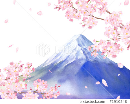 Spring flowers: Sakura and Mt. Fuji scenery... - Stock Illustration ...